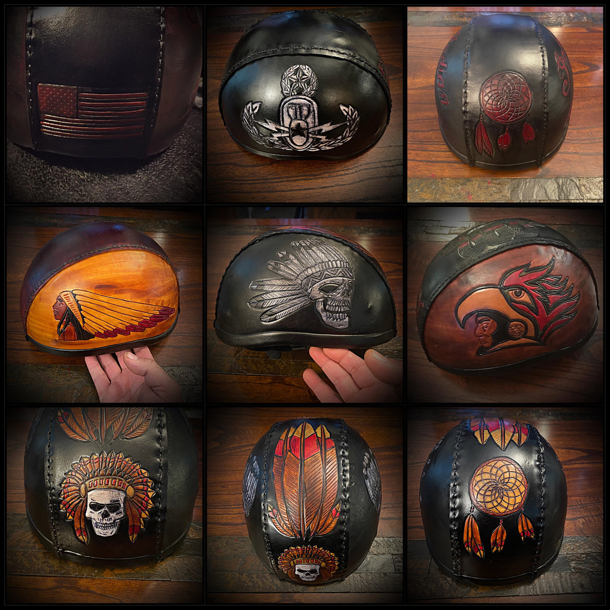 Motorcycle Helmet Covered in Leather, Half Helmet – Forged Glory Custom ...