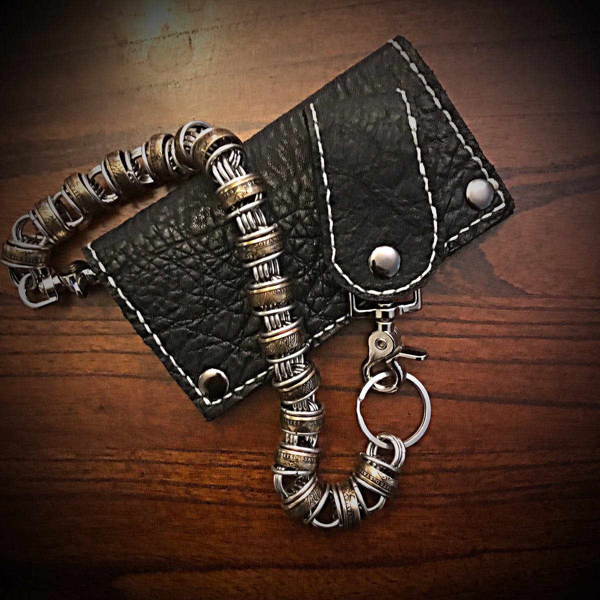 Long Biker Exotic Leather Wallet with Chain - Genuine Black Elephant w ...