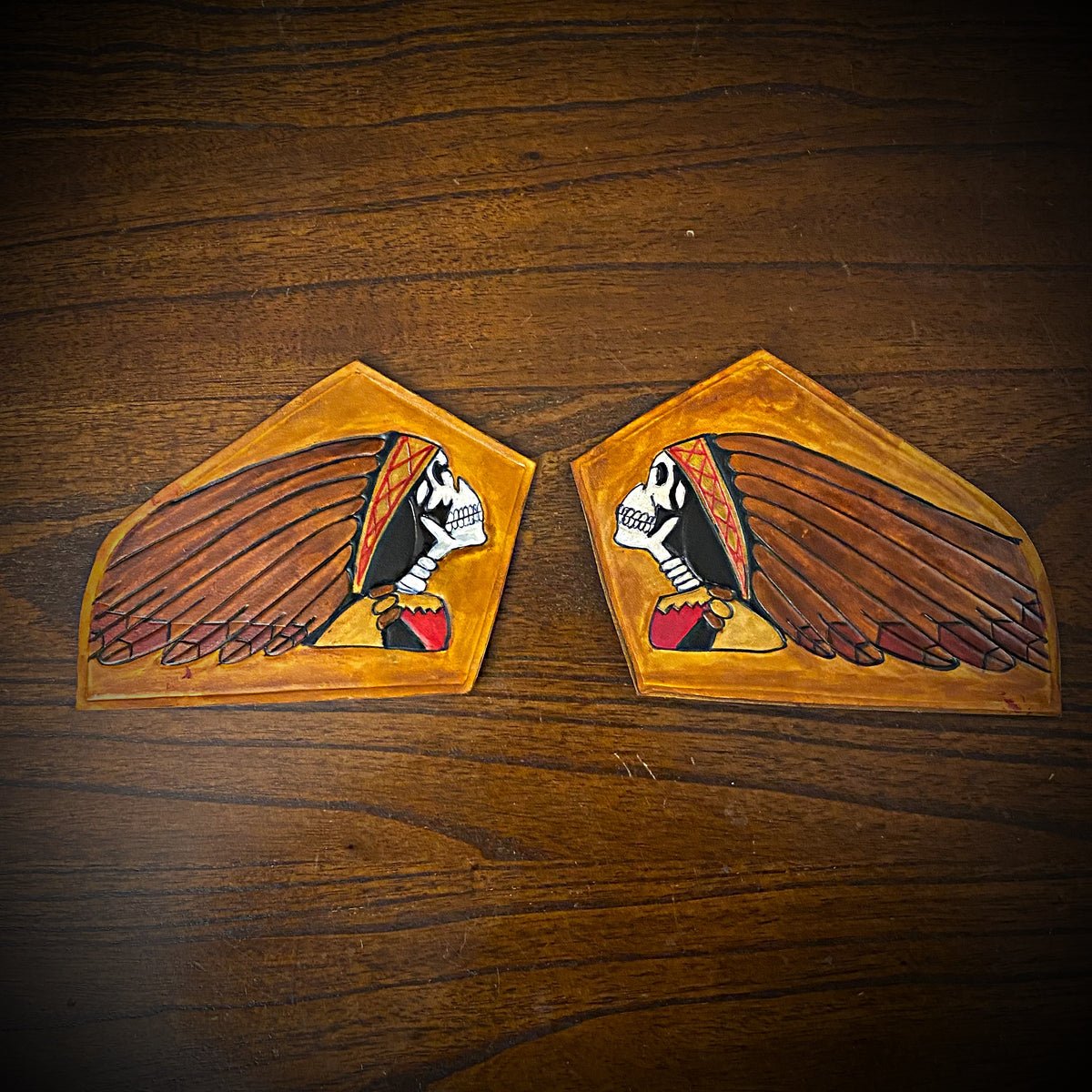 Leather Frame Emblem for the Indian Chief - Skull Warbonnet, Full Colo ...