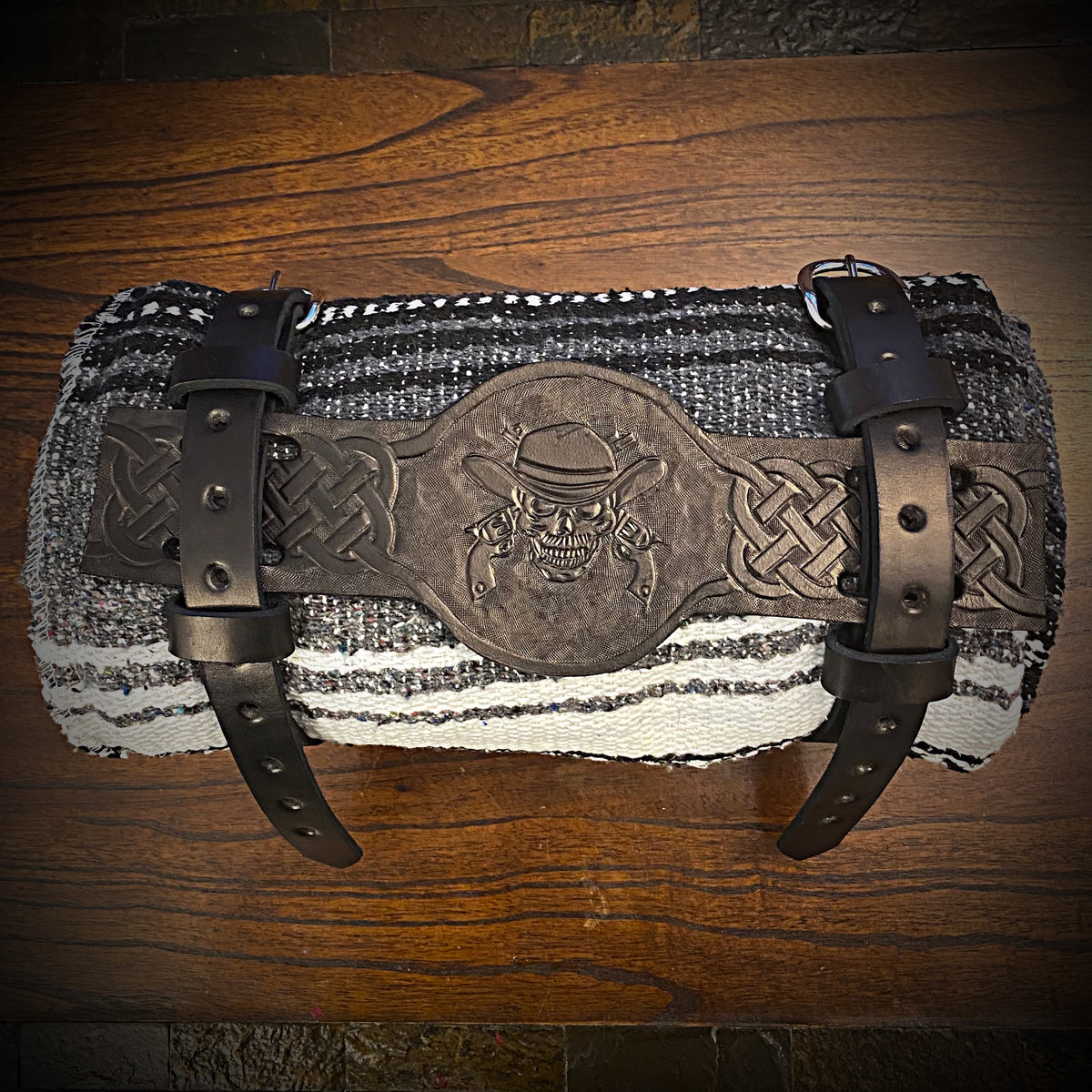 Bedroll for Motorcycles - Outlaw Bandit Skull and Celtic Weave Art, Bl ...