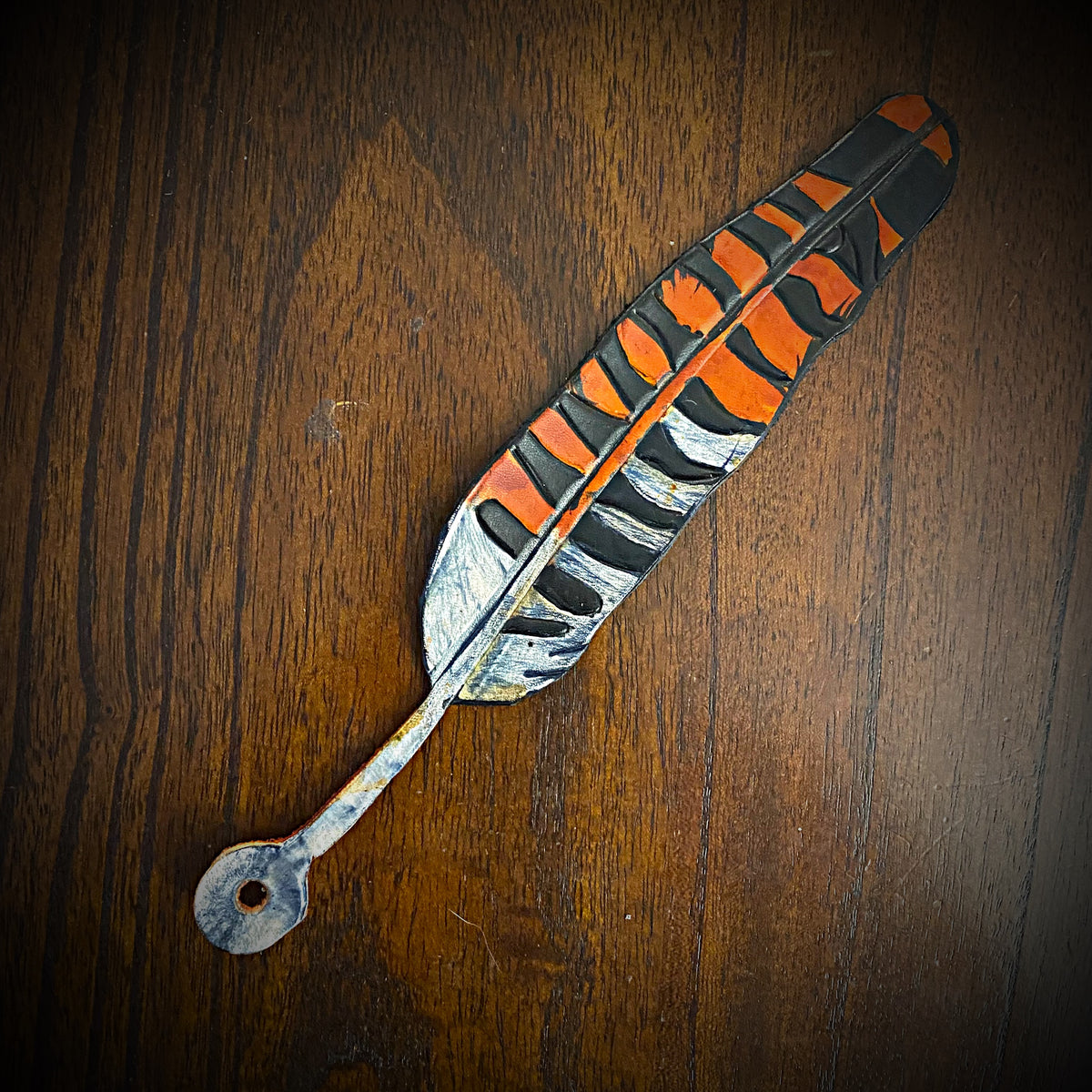 Barred Red-Tailed Hawk Leather Feather – Forged Glory Custom Leather Craft