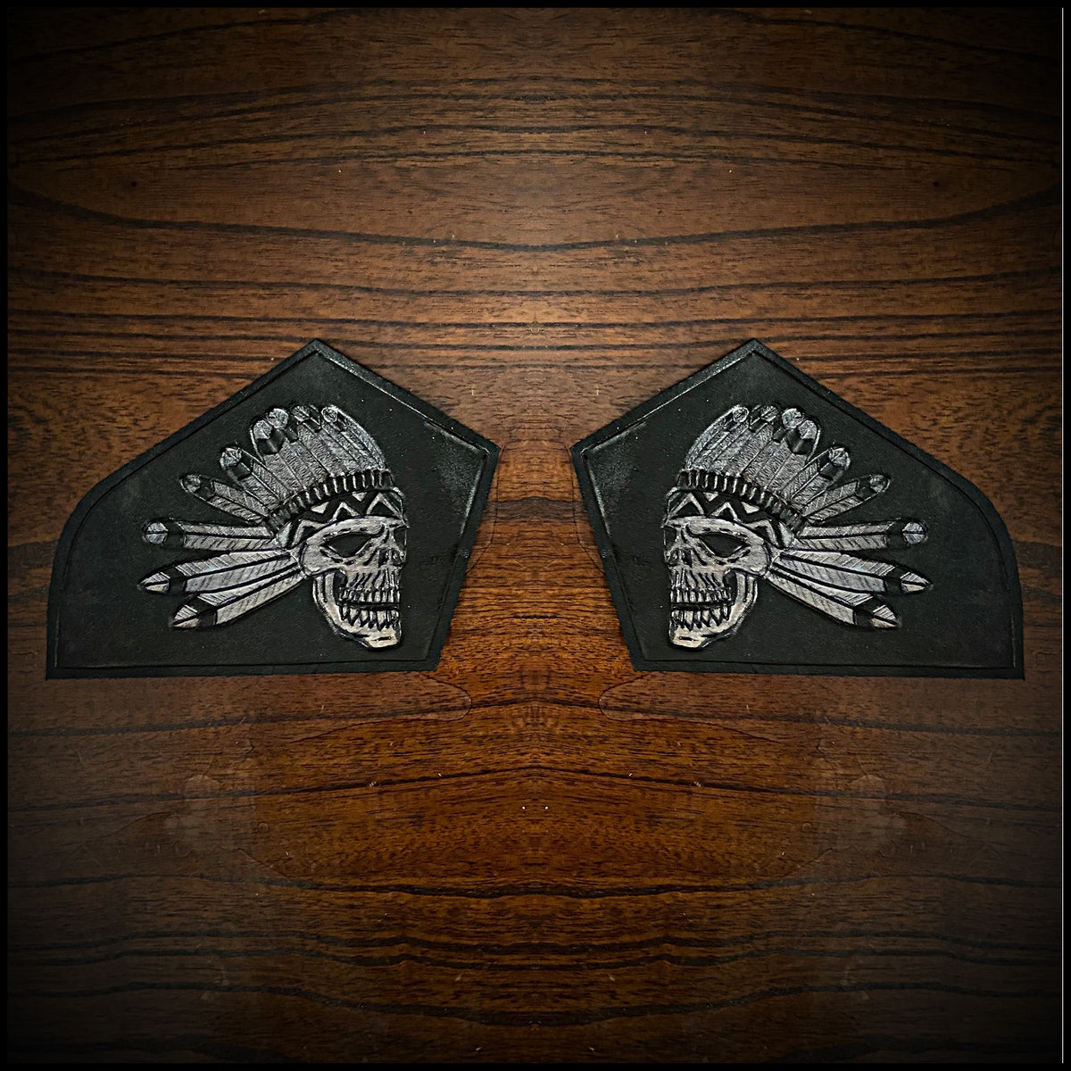 Leather Frame Emblem for the Indian Chief - Flying Native Skull ...