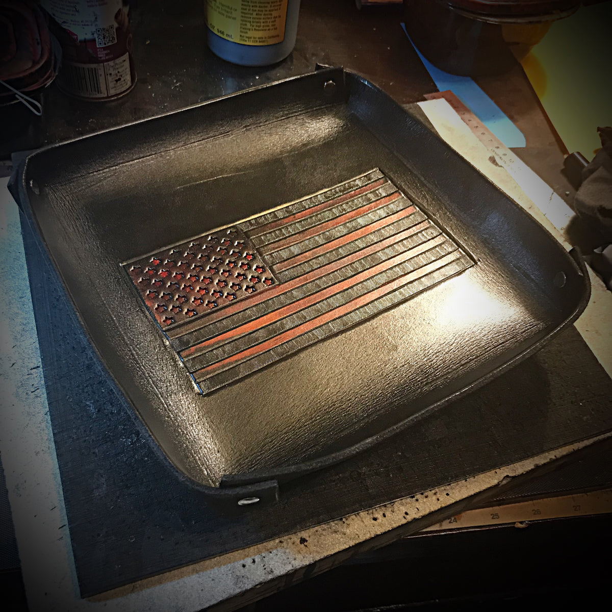 Everyday Carry Tray Old Glory Black – Forged Glory Custom Leather Craft