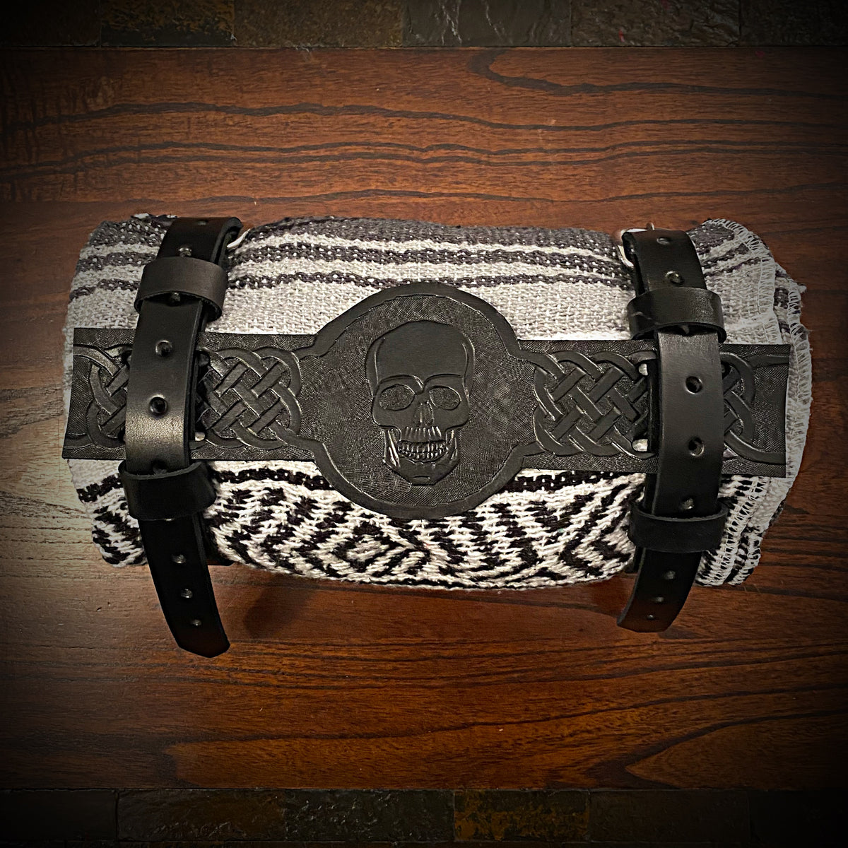 Bedroll for Motorcycles - Skull and Celtic Weave Art, Black – Forged ...
