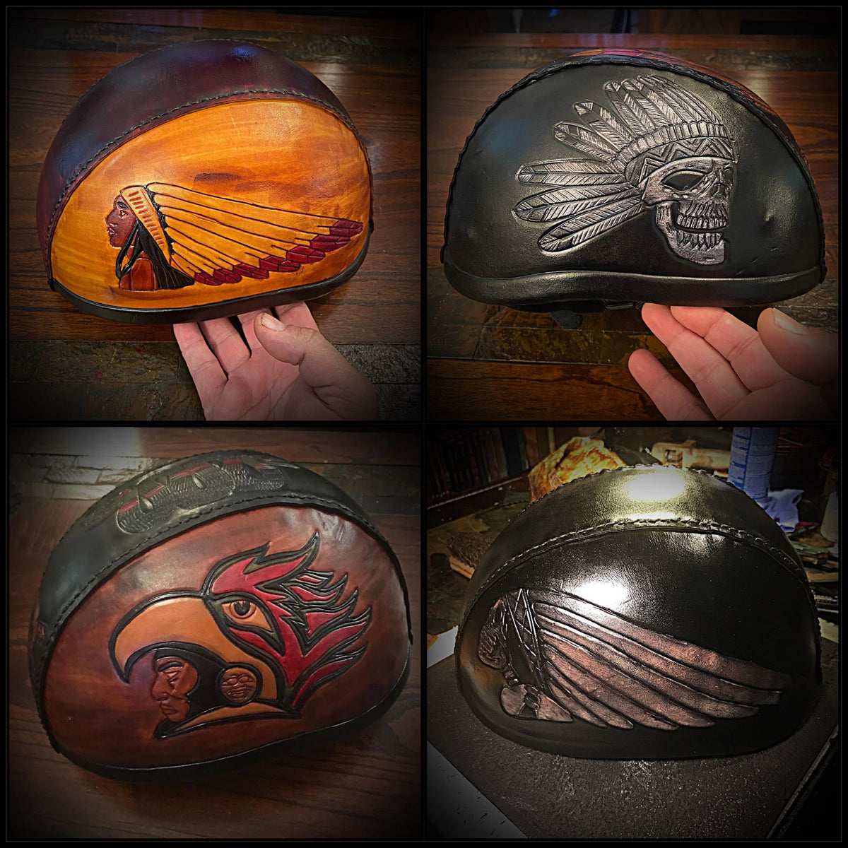 Half Helmet with Custom Art - size Medium – Forged Glory Custom Leather ...